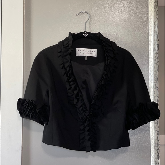 Trina Turk | Sweaters | Trina Turk Black Ruffle Shrug Size 8 | Poshmark